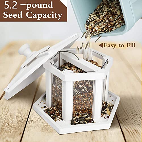 Solution4Patio White Wood Hexagon Gazebo Bird Feeder Hollow Mesh Tray, Large Capacity, Easy to Clean & Fill, 11.4" Dia. X 8.7" H #G-B121B00-US