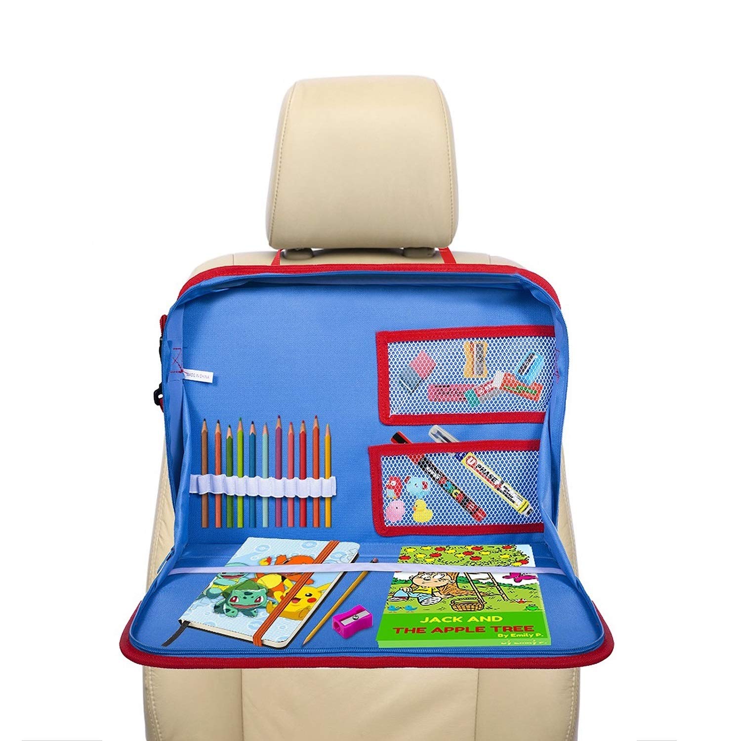 lebogner Kids Car Seat Travel Tray, Backseat Tablet Holder, Carry Bag With Storage Organizer Mesh Pockets And Shoulder Strap, On The Go Activity Lap Desk To Play, Eat, Or A Writing Surface