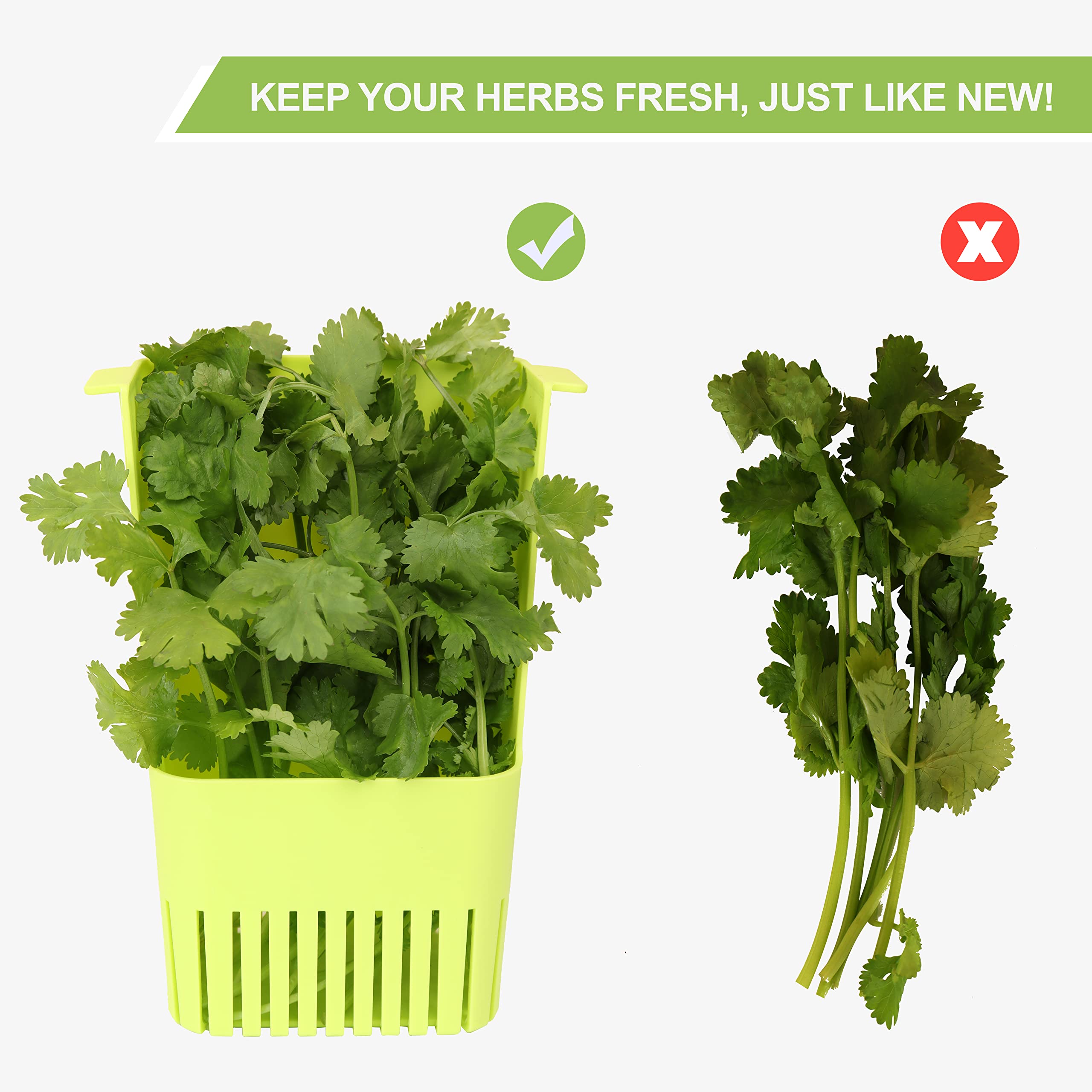 LUVCOSY Fresh Herb Keeper for Refrigerator, Clear BPA-Free Herb Saver, Storage Container for Cilantro, Parsley, Thyme, Mint & Asparagus, Preserver Keeps Fresh Herbs for 3 Times Longer, Green & Orange