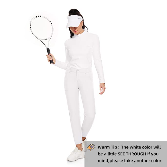 M MOTEEPI Golf Pants Womens Lightweight Work Pants for Women with Pockets Skinny Hiking Golf Clothes White L