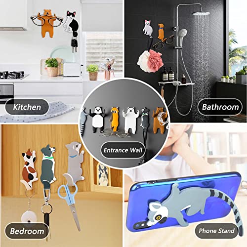 YISTOS Cute Animal Decorative Wall Hooks ,Kids Adhesive,Adhesive Shower Towel Hooks for Bathrooms Wall Mounted,Hat Key Hooks Decorative for Wall, Small Keychain Hook(3Pcs Cat,3 Pcs Dog), White