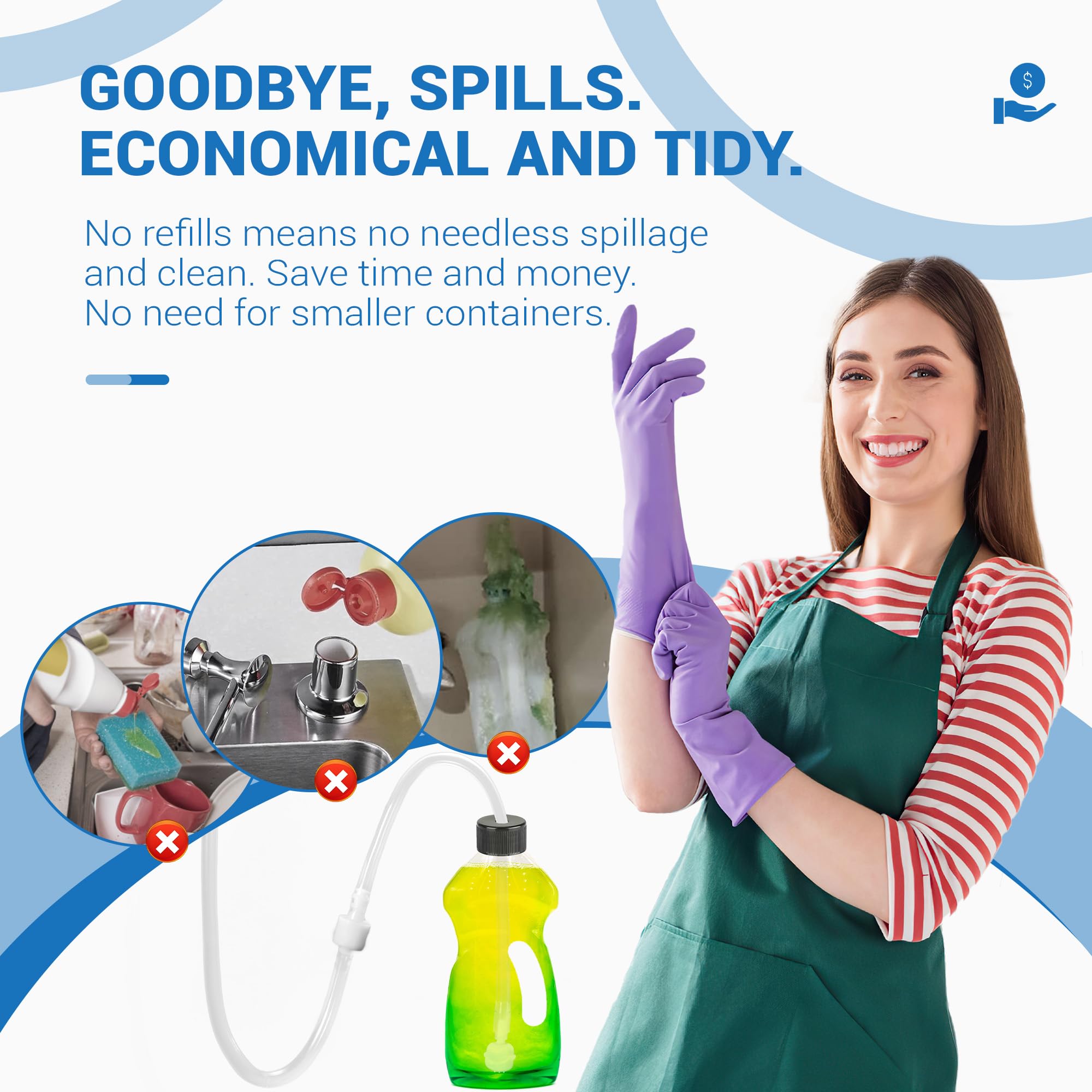 Sink Soap Dispenser Extension Tube Kit 47" with Check Valve, No Need to Fill The Little Bottle Again!