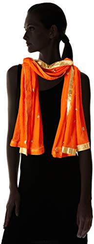 TMS Woman's Embroidered Chiffon Dupatta Scarf Shawl Wrap Soft Indian Bridal Wedding (Orange)