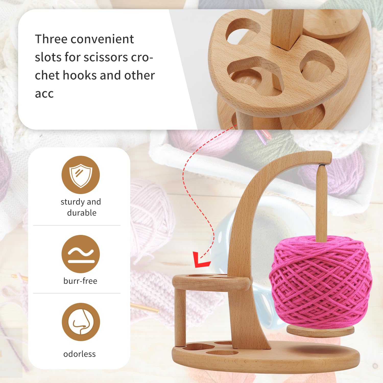 Wooden Frames for Knitting and Crocheting, Crocheting Tools for Knitting Enthusiasts, Wooden Spinning Machines for Crocheting,Yarn Holder for Knitting and Crocheting