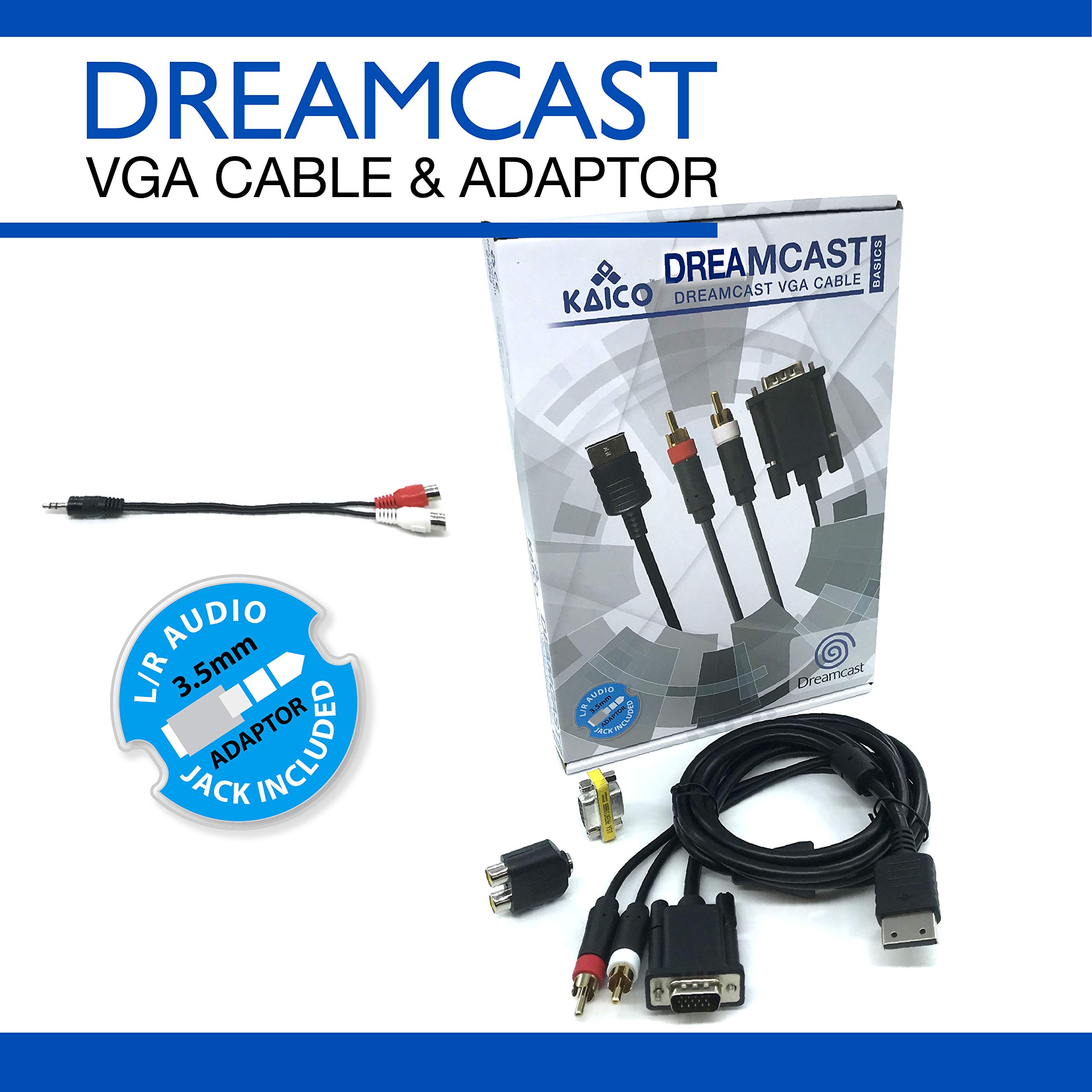 Kaico VGA Cable for use with Sega Dreamcast - Simple Plug and Play VGA Link cable compatible with Sega Dream Cast - VGA 480p Quality Image - AV VGA Cable for use with Sega DC DreamCast