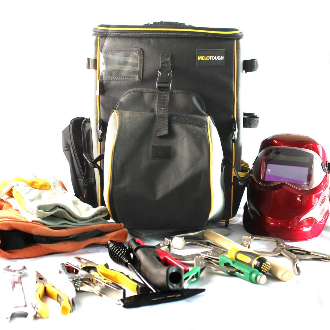 MELOTOUGH Welding Tool Backpack Welder Backpack Extreme Gear Pack with Helmet Catch