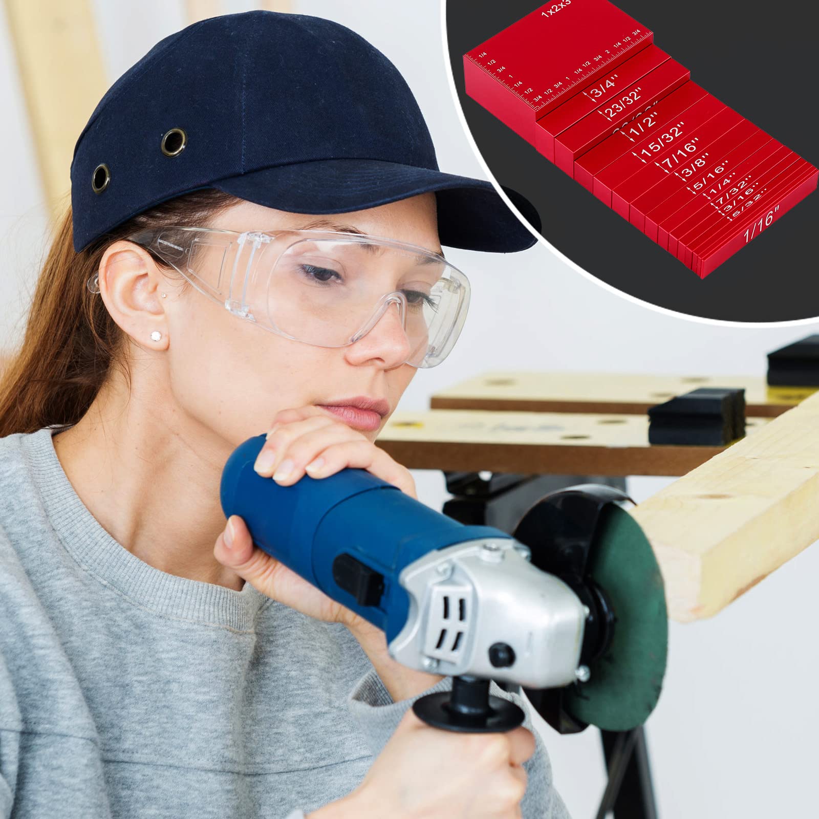 Setup Blocks Height Gauge Set, 15 Pieces Precision Saw Kit Drill Press Table Router Setup Blocks Woodworking Woodpeckers Tool Setup Bars Accessories Aluminum Square Laser Engraved Size Markings (Red)