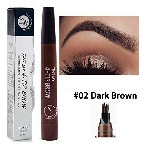 Microblading Eyebrow Pen, Eyebrow Pen 4 Points Eyebrow Pencil, Creates Lasting MakeUp Professional Natural Looking Eyebrows, Cover Sparse Areas, Daily Waterproof Eyebrow with Gift (02#Dark Brown)