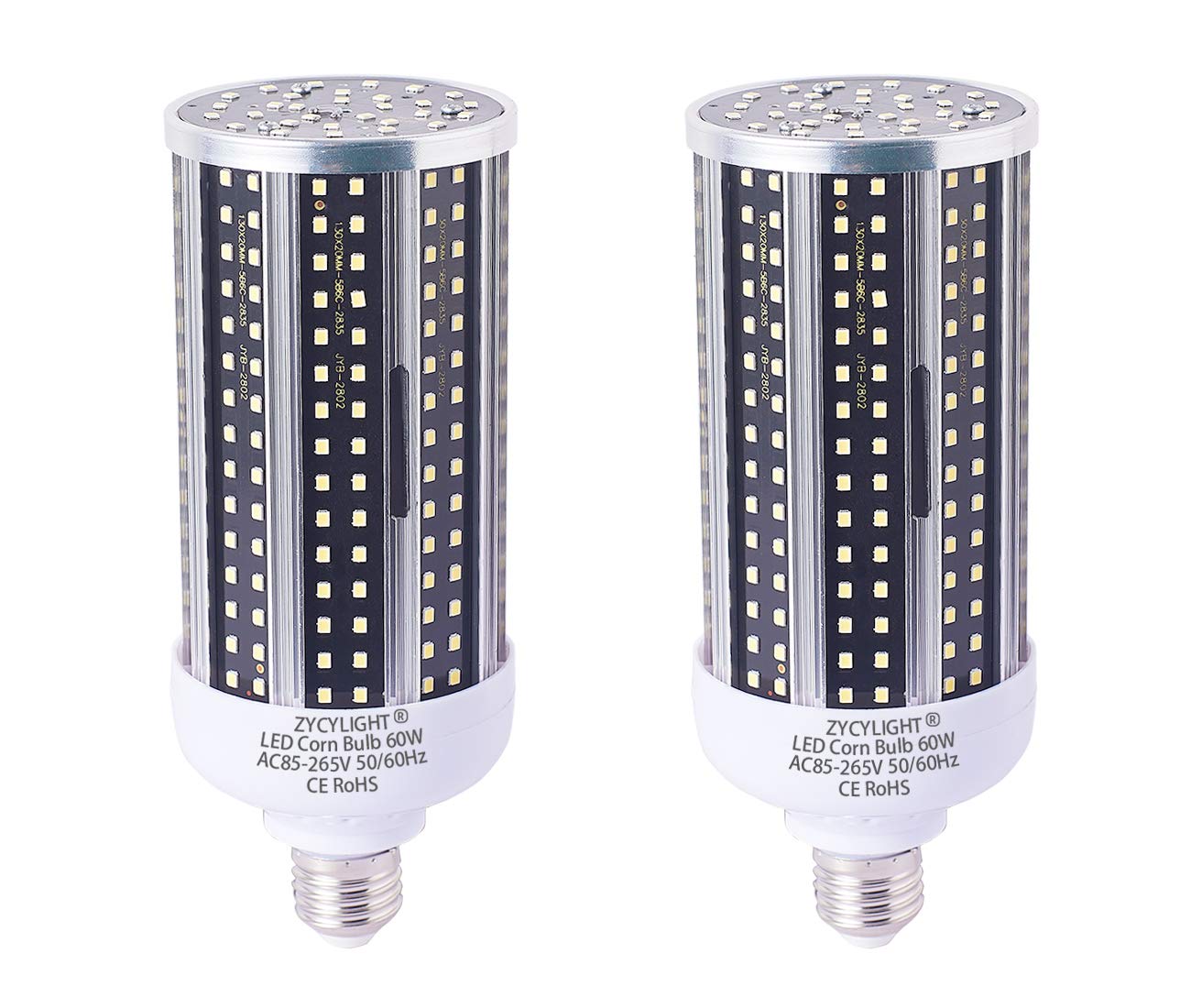LED Corn Bulb,60 Watt (400W Equivalent),5500 Lumen,6000K- 6500K,Cool Daylight LED Street and Area Light,E26/E27 Medium Base,for Outdoor Indoor Garage Warehouse High Bay Barn Backyard and More,2 Pack