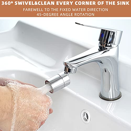 Sink Faucet Aerator, 360 ° Swivel Bathroom Faucet Aerator, Dual Function Kitchen Faucet Aerator,Big Angle High Pressure Large Flow Aerator,Polished Chrome-15/16 Inch-27UNS Male Thread