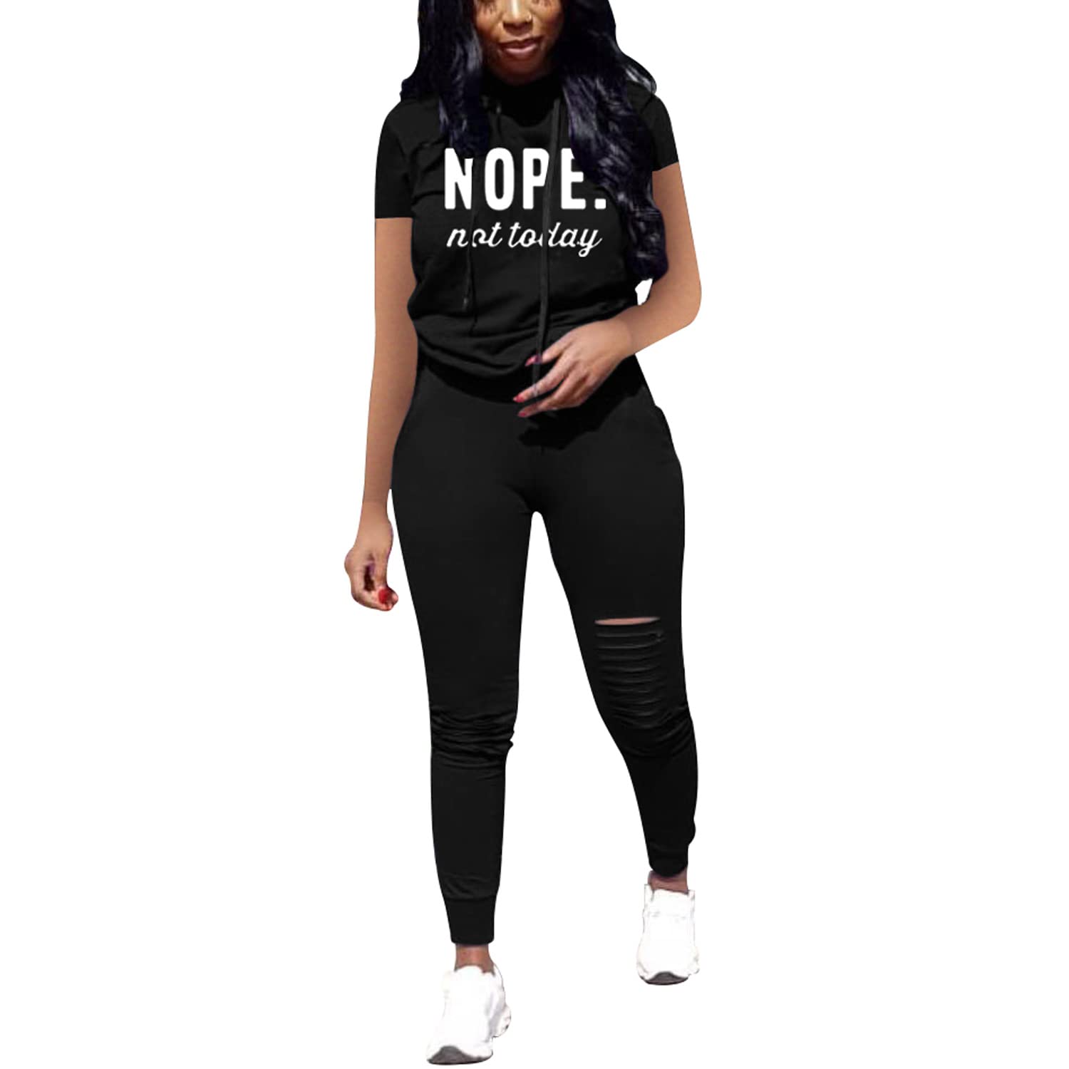 Nimsruc Two Piece Outfits For Women Summer Womens Sweatsuits Sets Jogger Set Tracksuit Black M