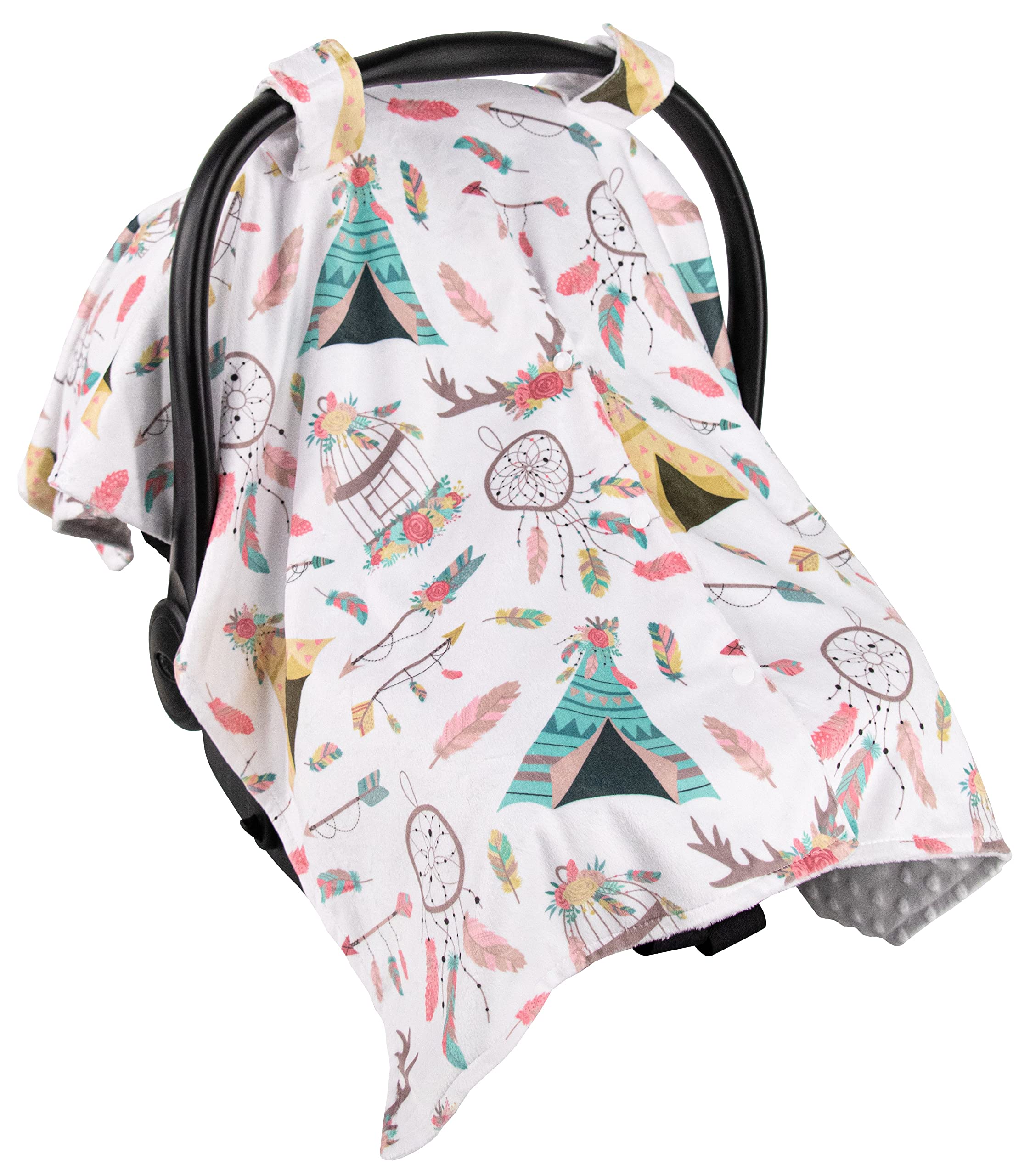 Top Tots Deluxe Minky Baby Car Seat Cover - Owls and Arrows, 40 x 29 Inch Peach