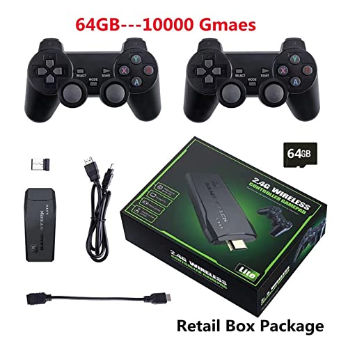 TOBAYA Gift Plug & Play Games Consoles Video Game Sticks Console 2.4G Double Wireless Controller Game Stick 4K 10000 Games 64GB Retro Games for PS1 GBA Christmas GIF