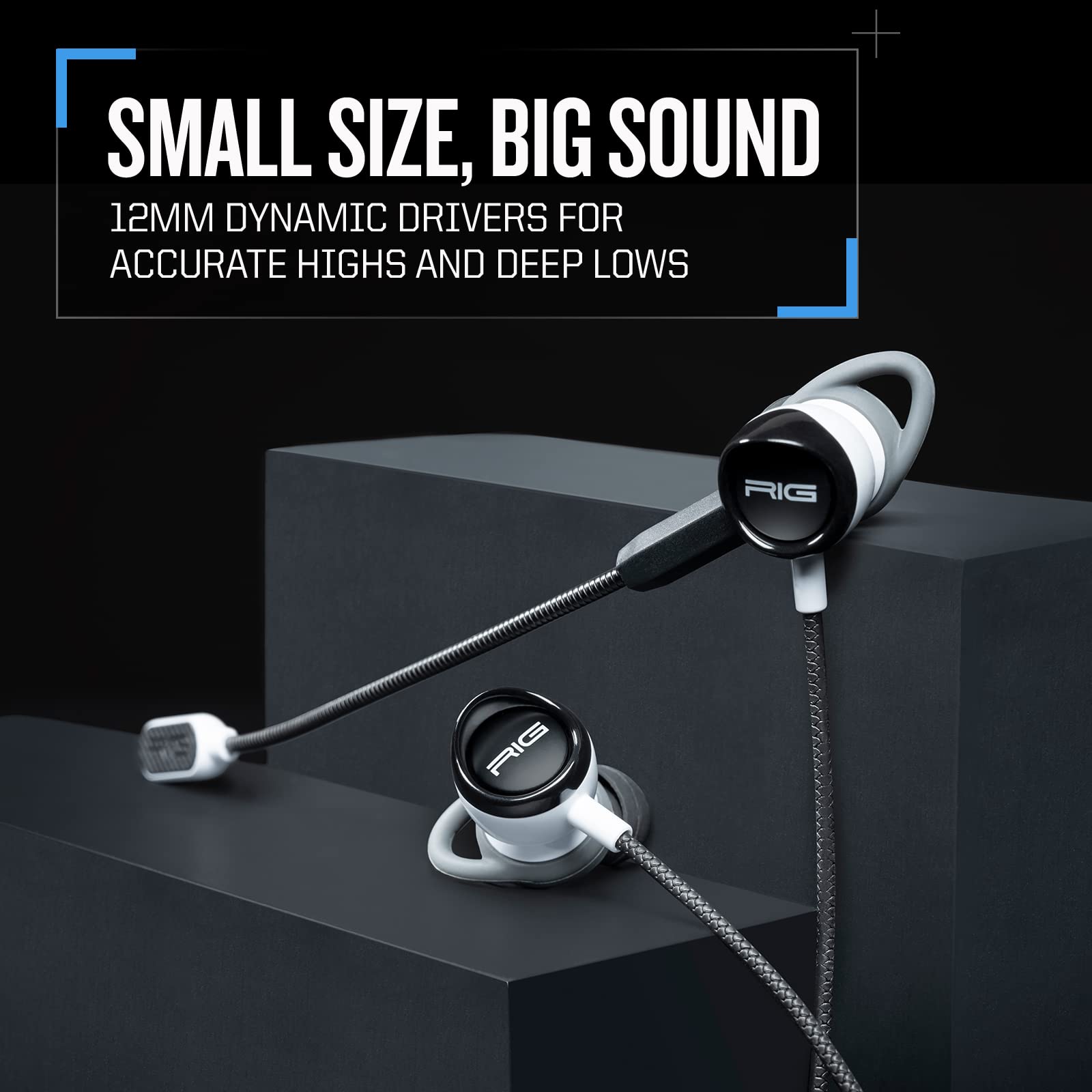 RIG 200HS Performance Gaming Earbud Headset with Detachable Microphone Officially Licensed for PlayStation PS5, PS4, PSVR, PSVR2 - Universal 3.5mm - Black/White