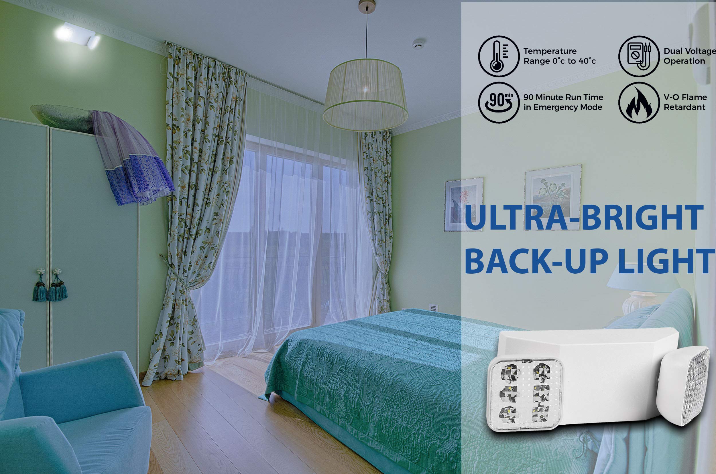 LABORATE LIGHTING Emergency Lights LED with Backup Battery, with Adjustable Heads, Commercial or Industrial Use, Pack of 2, Rechargeable Light Bulb, Indoor Hallway or Room Safety for Residential,