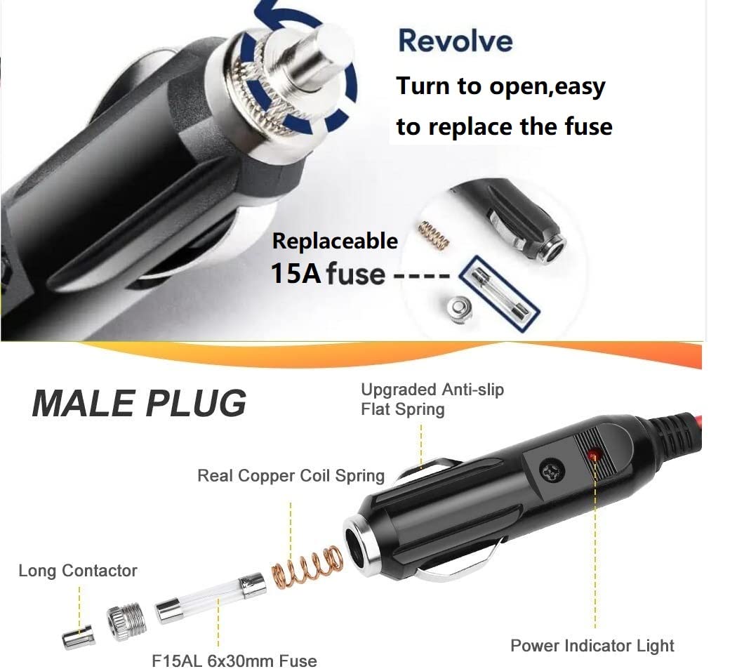 MJPOWER 12V/24V Car Charger Cable Compatible Ecoflow Delta/River Series,Bluetti EB55,Anker 757/767 and More XT60 Connector Solar Power Station,EF ECOFLOW Wave 2 Portable Air Conditioner DC Adapter