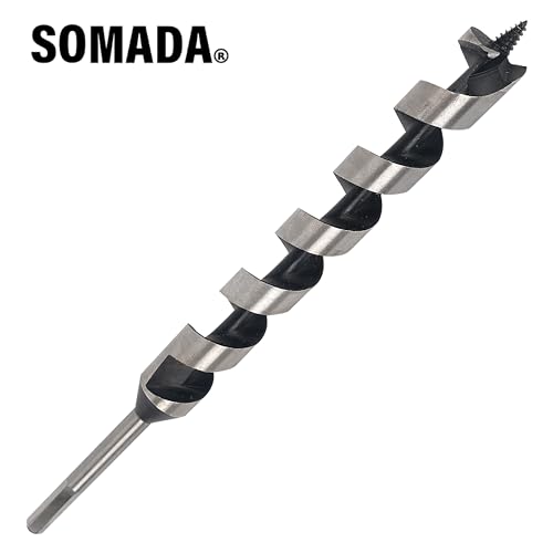 SOMADA 1-Inch x 12-Inch Auger Drill Bit for Wood, Hex Shank 3/8-Inch, Ship Auger Long Drill Bit for Soft and Hard Wood, Plastic, Drywall and Composite Materials
