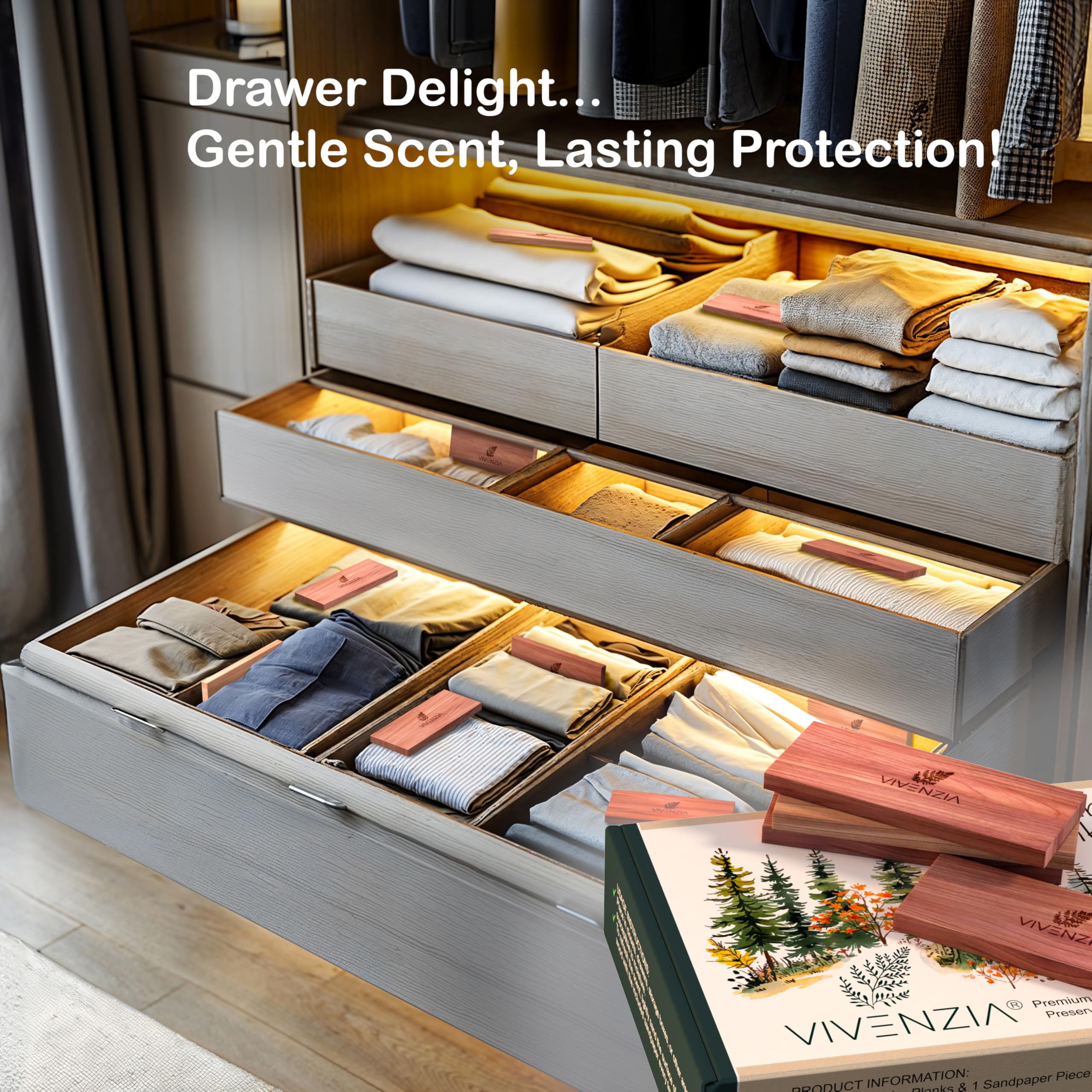 Vivenzia Cedar Blocks for Clothes Storage -40 Planks- Aromatic Cedar Blocks for Closet, Cedar Planks for Closets
