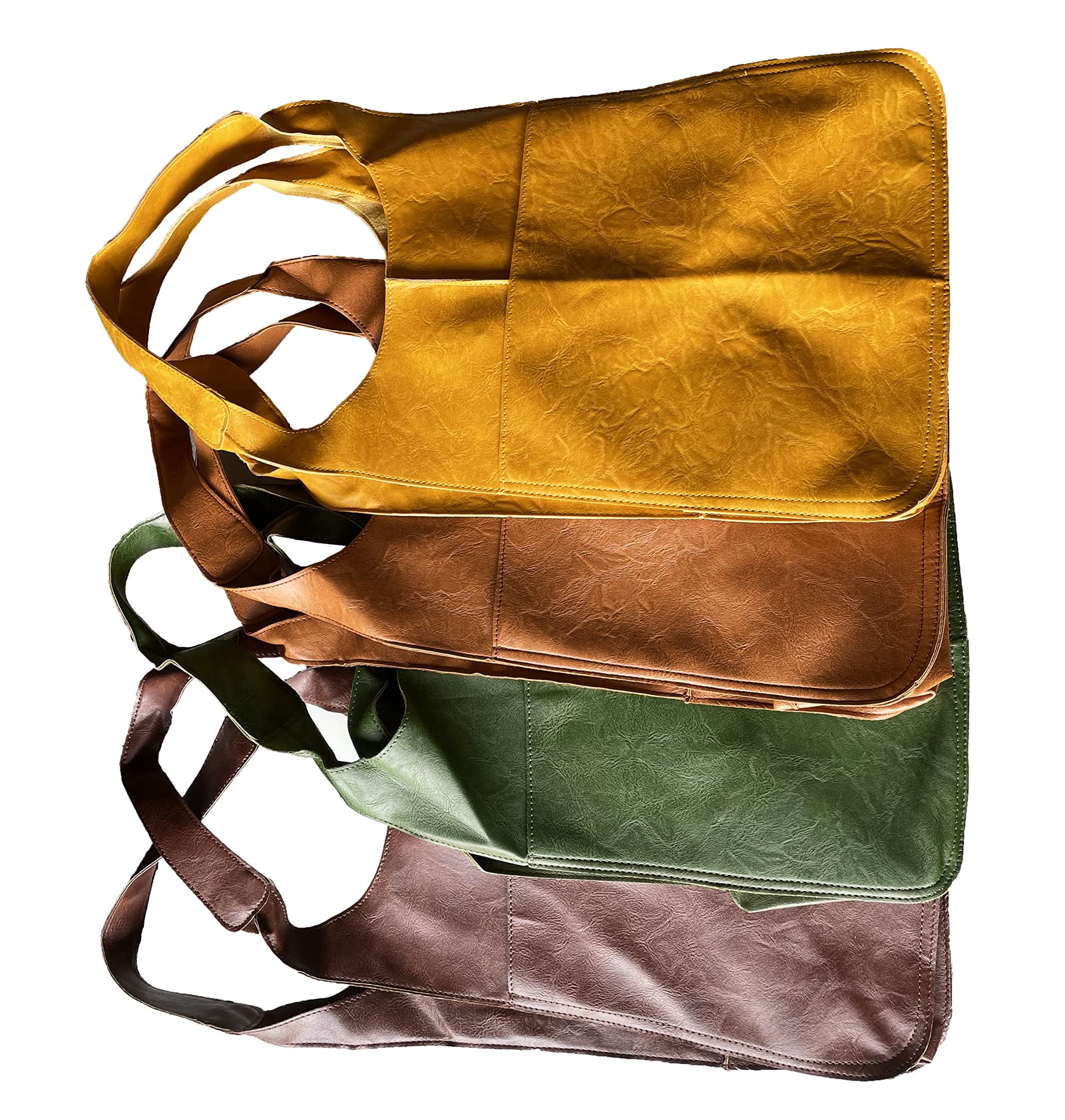 Oversized Soft Leather Shoulder Bag Foldable Hobo Bag Weekend Travel Tote (Yellow)