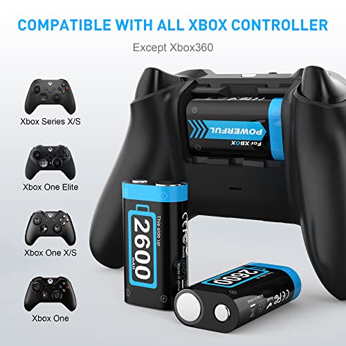 pojifi Rechargeable Controller Battery Pack for Xbox One/Xbox Series X|S, 4 X 2600mAh Batteries with Fast Charger Station for Xbox One S/Xbox One X/Xbox One Elite Wireless Controller