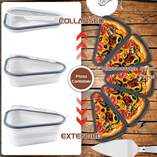Pizza Storage Container, Expandable Folding Silicone Pizza Storage Container with 10 Microwave Trays, Pizza Pan Organizes to Save Space (Pack of 2) White