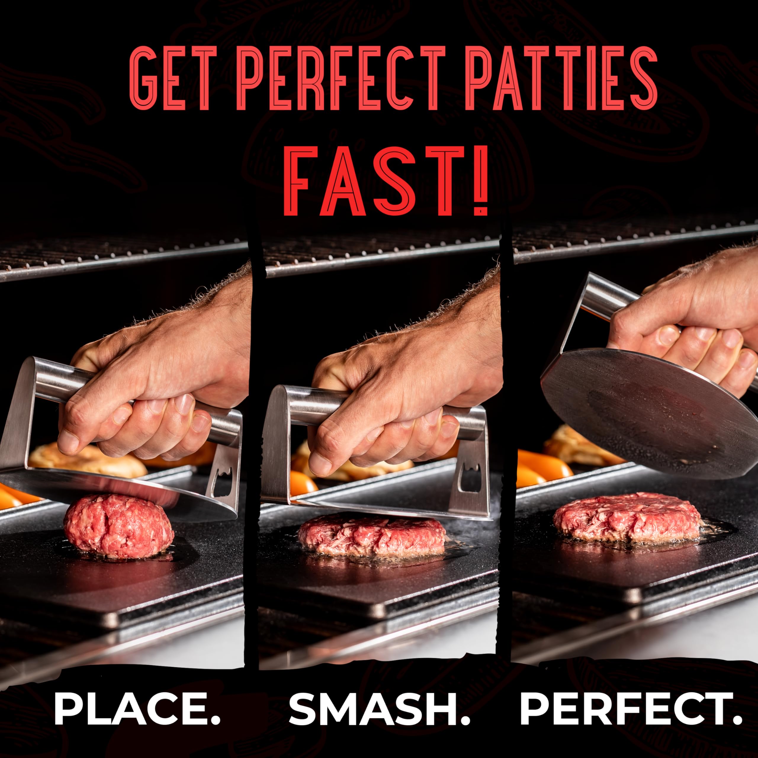 SHIZZO Smash Burger Press Kit, 6.2'' with Bottle Opener, Stainless Steel Bacon Smasher, Griddle Accessories, Perfect for Smash Burgers, Griddle Cooking Tool, for Patty, Bacon, Hamburger, Smashburger