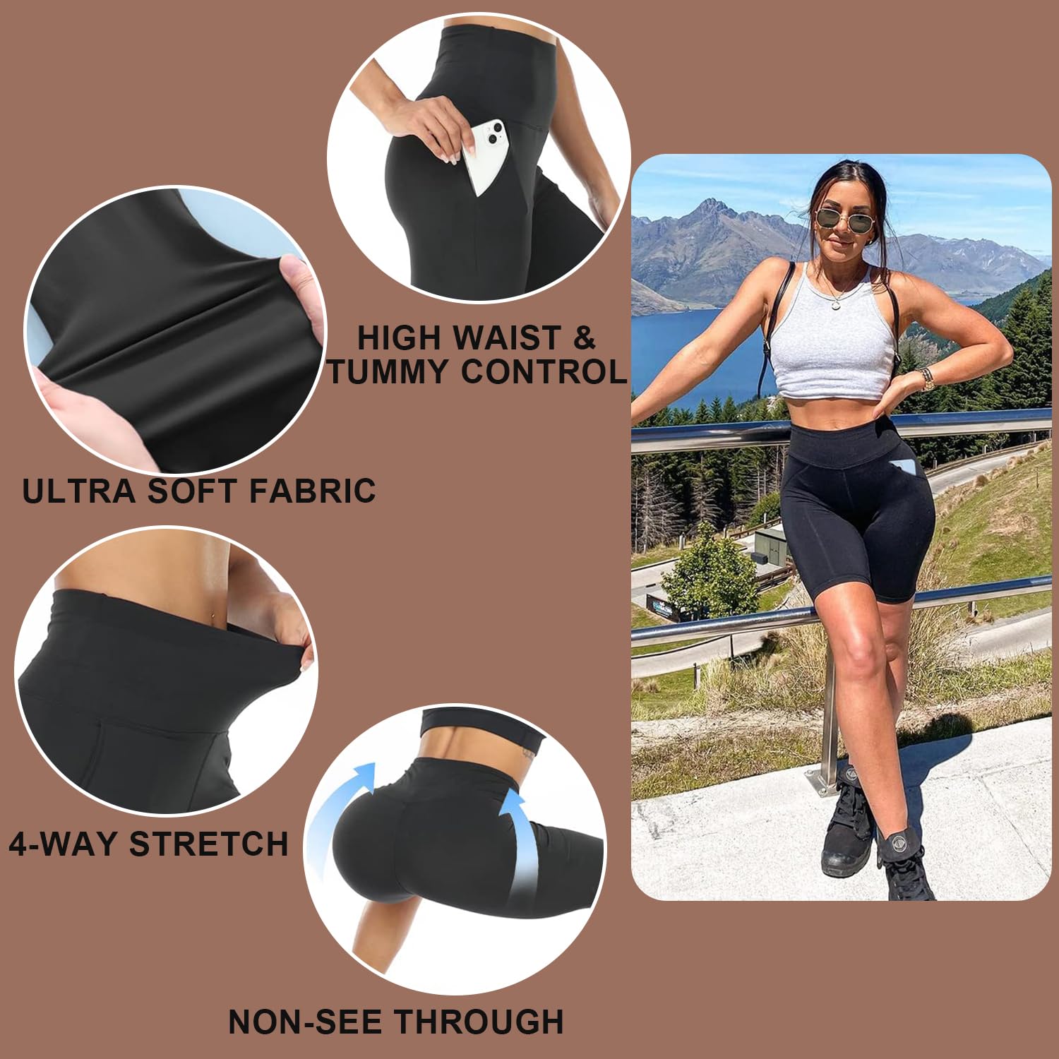 MOREFEEL 3 Pack Buttery Soft Biker Shorts for Women – 8" High Waist Tummy Control Workout Yoga Running Gym Athletic Shorts