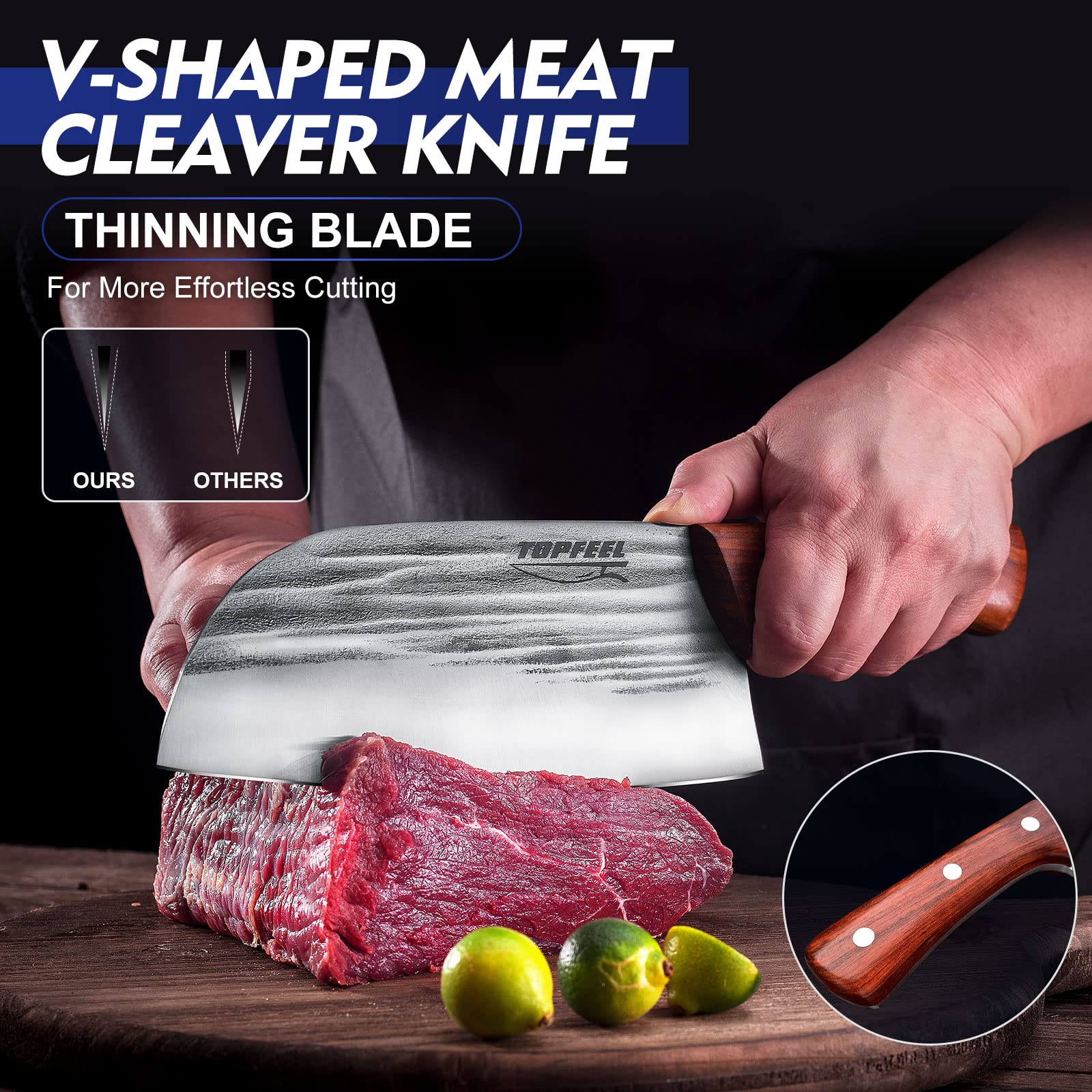 Topfeel 2PCS Meat Cleaver & Heavy Duty Bone Chopper Knife Set, Hand Forged German High Carbon Stainless Steel Butcher Knife for Home Kitchen & Outdoor