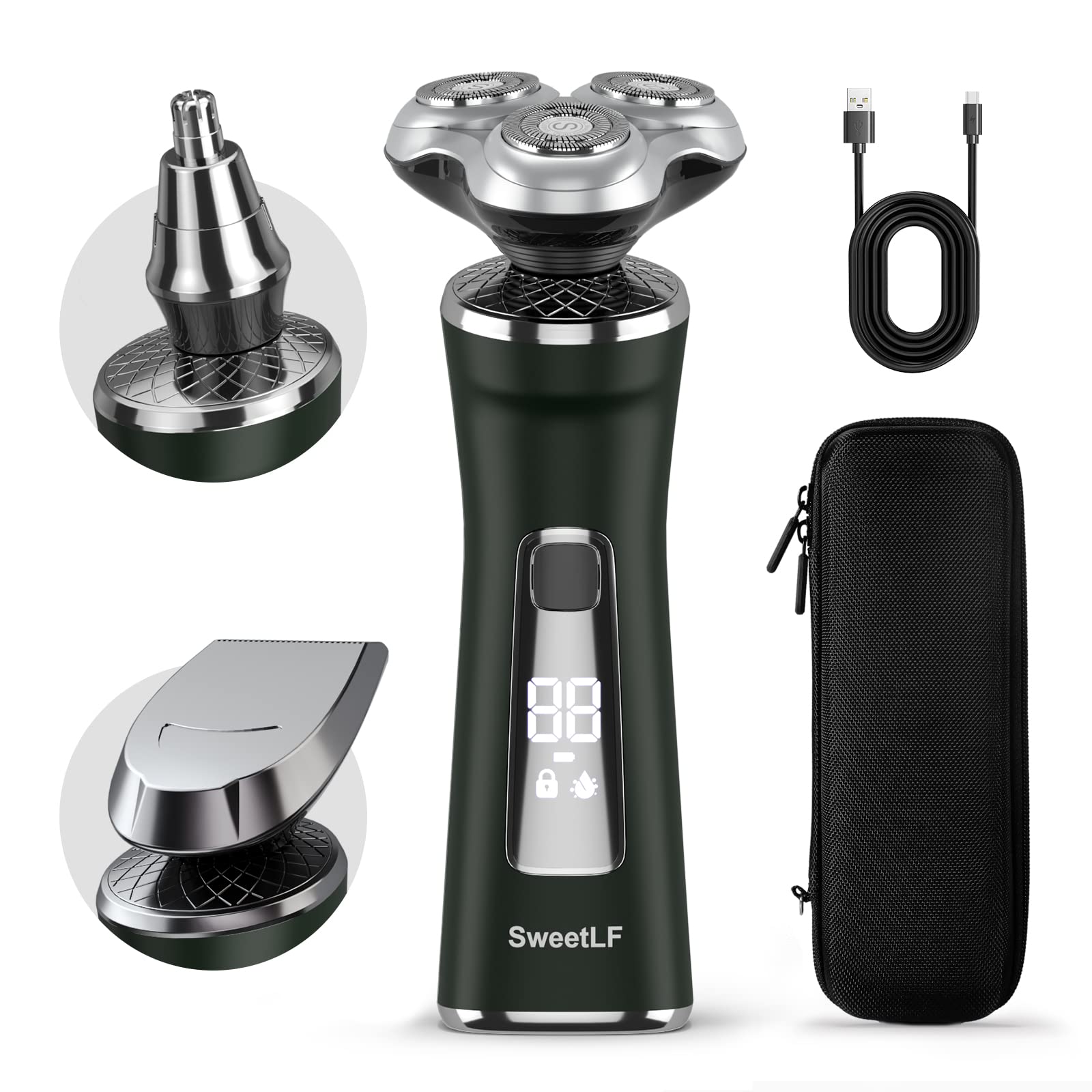 SweetLF Electric Shavers for Men,3 in 1 Rotary Men's Shaver, Type-C Quick Charging Electric Razor,IPX7 Waterproof