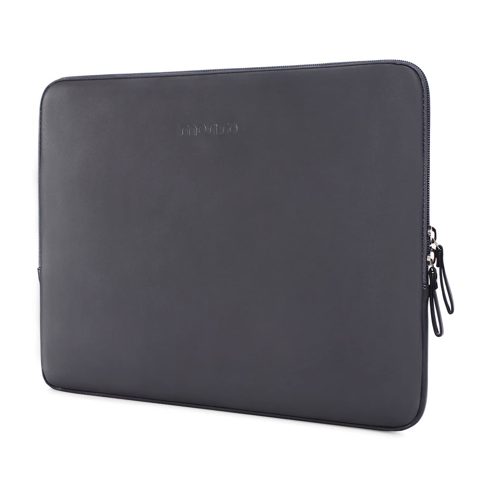 MOSISO Laptop Sleeve Bag Compatible with MacBook Air 15 inch 2024 2023 M3 M2/Pro 16 2023-2019 M3 A2991 M2 A2780 M1 A2485 A2141, 15-15.6 inch Notebook, PU Leather Padded Bag Waterproof Case, Space Gray