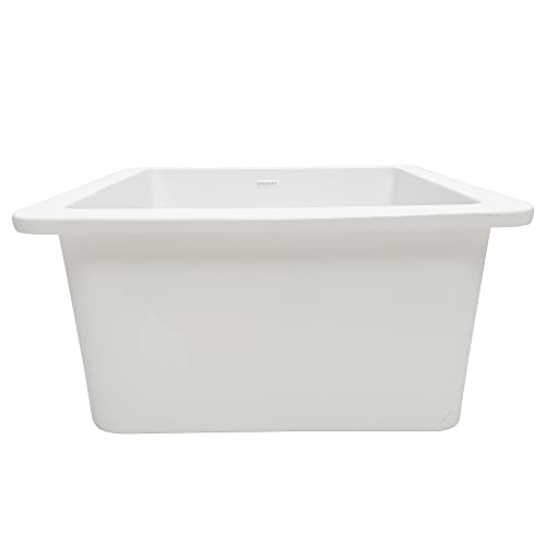Sinkology P800-B36 Eden Undermount 18 in. Single Bowl Bar/Prep Strainer Drain Fireclay Kitchen Sink Kit, Crisp White