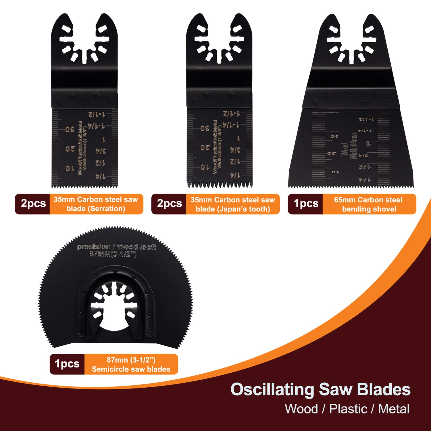 Metal Wood oscillating Multitool 6 Pcs Quick Release Saw Blades QTH062, Universal Desing, Compatible with Black & Decker, dewalt, makita, ryob,and Skill Bosch.