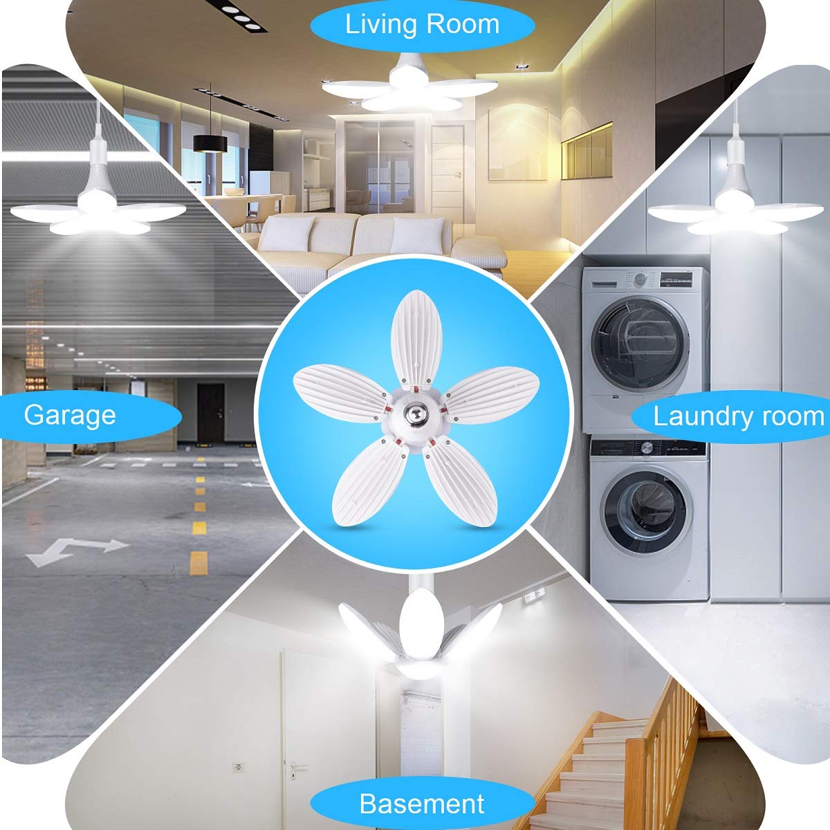 LED Garage Lights 2 Pack 80W Deformable Garage Light Illuminator 360 Garage Light Bulb Screw in LED Garage Light Garage Lighting Fixture LED Shop Light for Garage Workshop Basement Attic