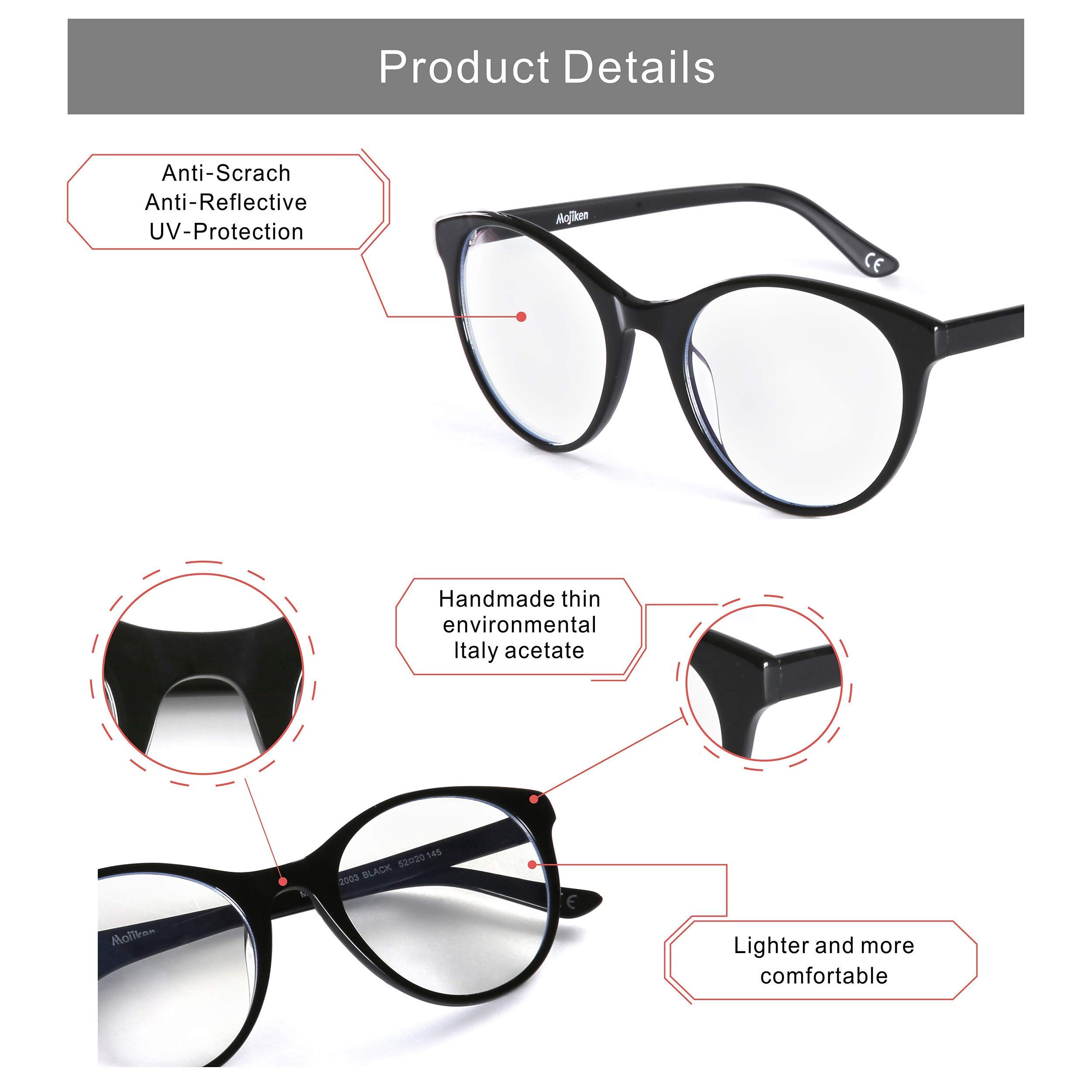 Mojiken Blue Light Blocking Glasses, Anti Eyestrain Vintage Acetate Frame, Computer Reading Gaming Glasses, TV Glasses Women Black 1 Pack