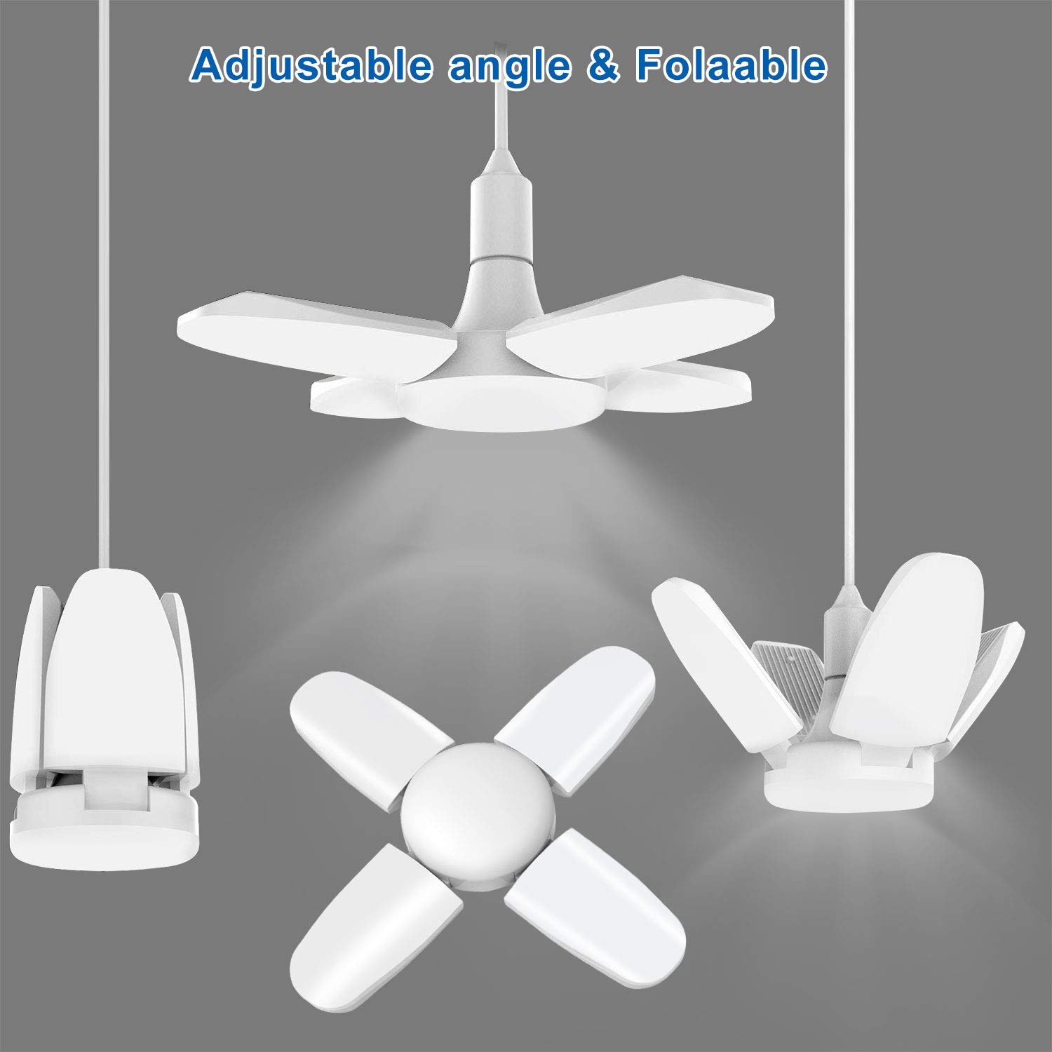 LED Garage Lights 60W E27/E26 Deformable Led Garage Ceiling Lighting 5500LM Daylight Light Bulbs LED Shop Lights for Garage,Warehouse,Workshop,Barn,Full Area,Basement (6000K-6500K,4 Adjustable Panel)