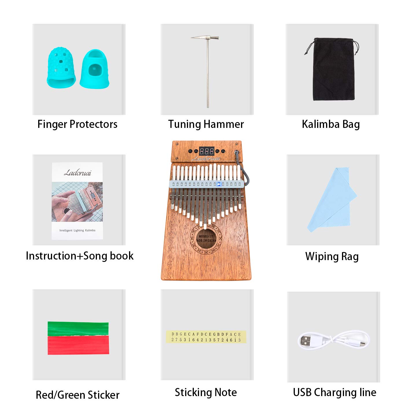 Ladoruai 17 key Kalimba, Smart Illuminated Thumb Piano, Tuning Hammer and Study Instruction(120 songs option)