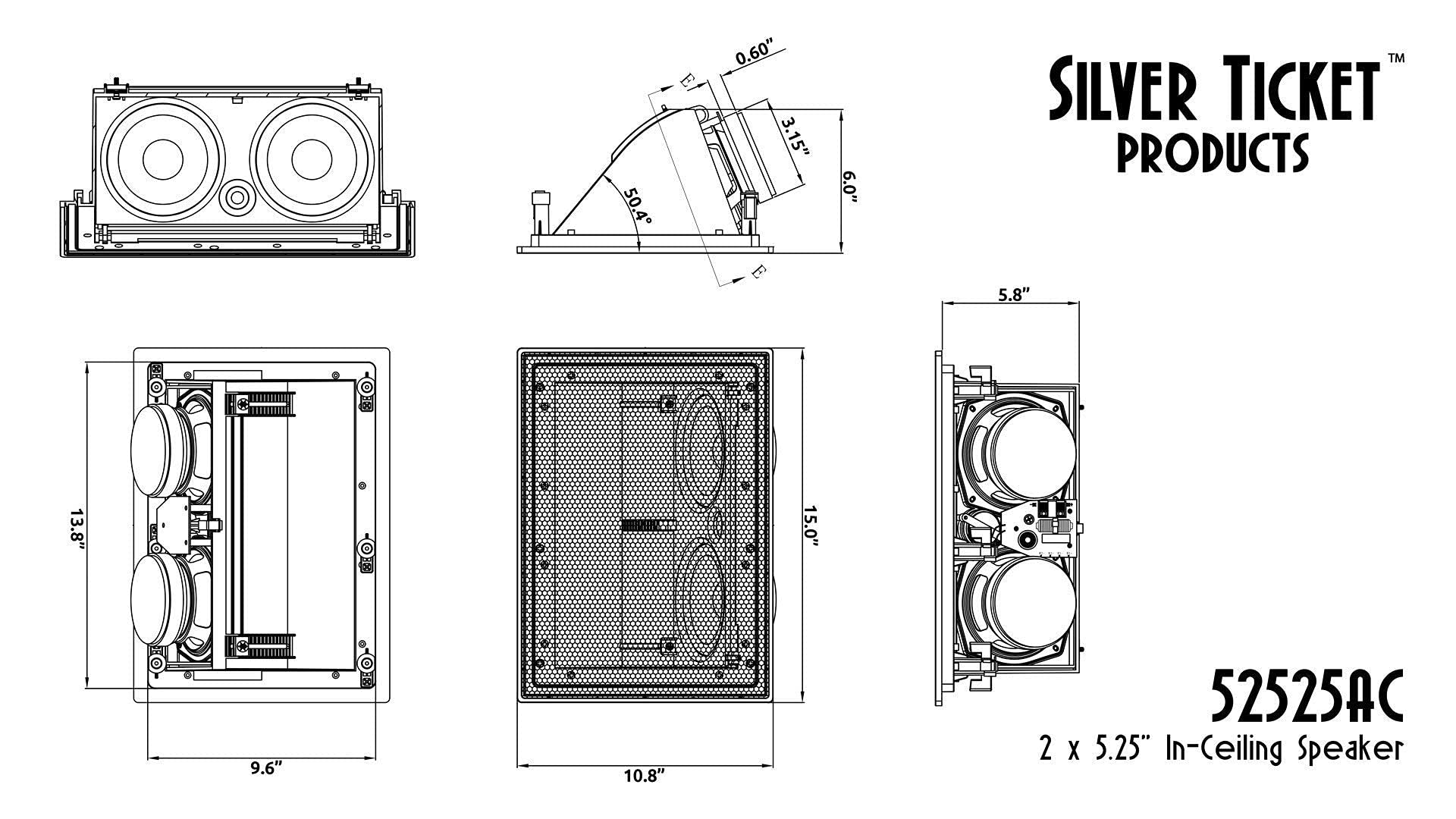 Silver Ticket Products in Ceiling Speaker Package 5.1, 1 x Center Channel, 1 x Left & 1 x Right Channel, 2 x Surround Speakers.