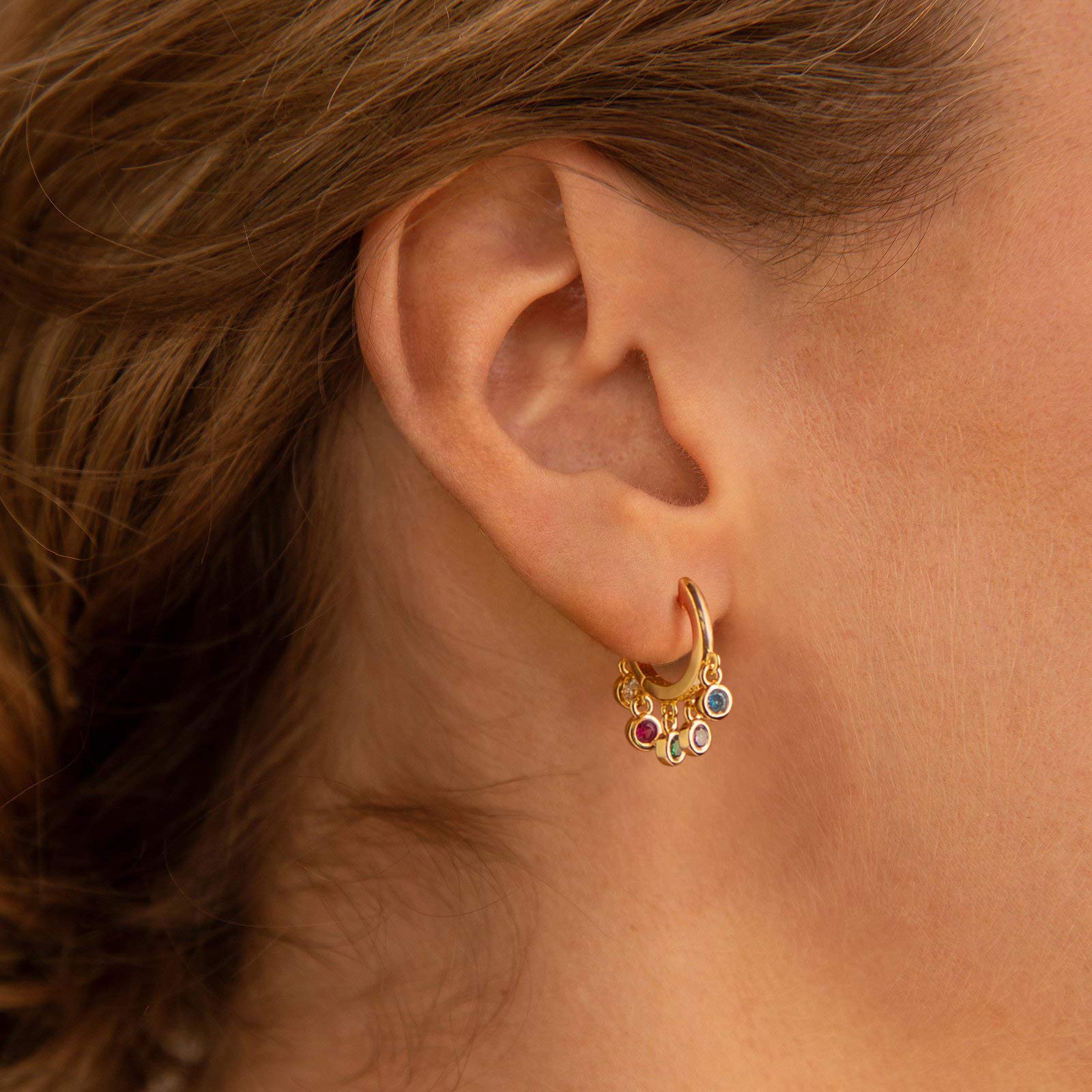 Mevecco Gold Colorful CZ Tassel Huggie Hoop Earrings 18K Gold Plated Dainty Small Multicolor CZ Tassel Dangle Drop Huggy Sleeper Earrings for Women for Her