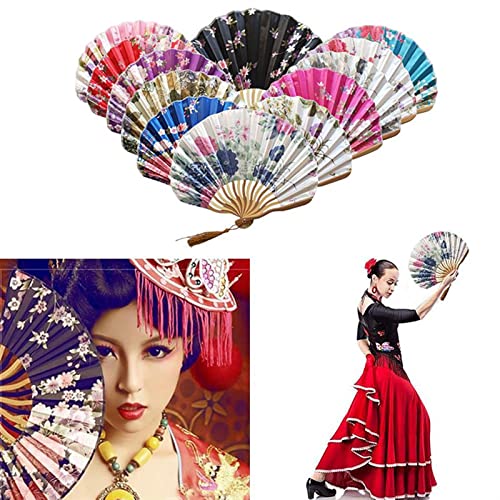 NFEGSIYA Folding Fan Chinese Style Hand Held Fans Pattern Silk Folding Fans Handheld Wedding Hand Fan Cool Flower Fan (Color : Green)