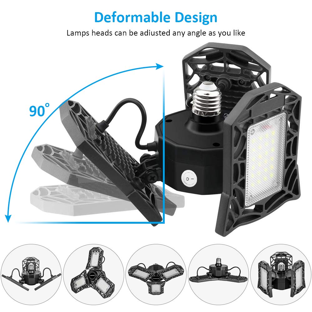 LED Garage Lights Motion Activated,60W Deformable LED Garage Ceiling Lights with 3 Adjustable Panels,Utility Shop Light for Warehouse Basement Corridor Etc(Motion Detection)
