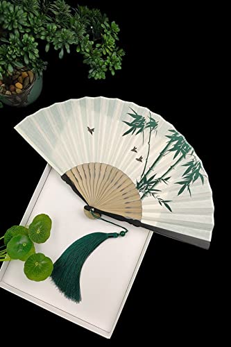 NFEGSIYA Folding Fan Chinese Style Fan Folding Fan Retro Style Men's and Women's Hanfu Foldable Portable Fan Classical Cotton (Color : Bamboo)