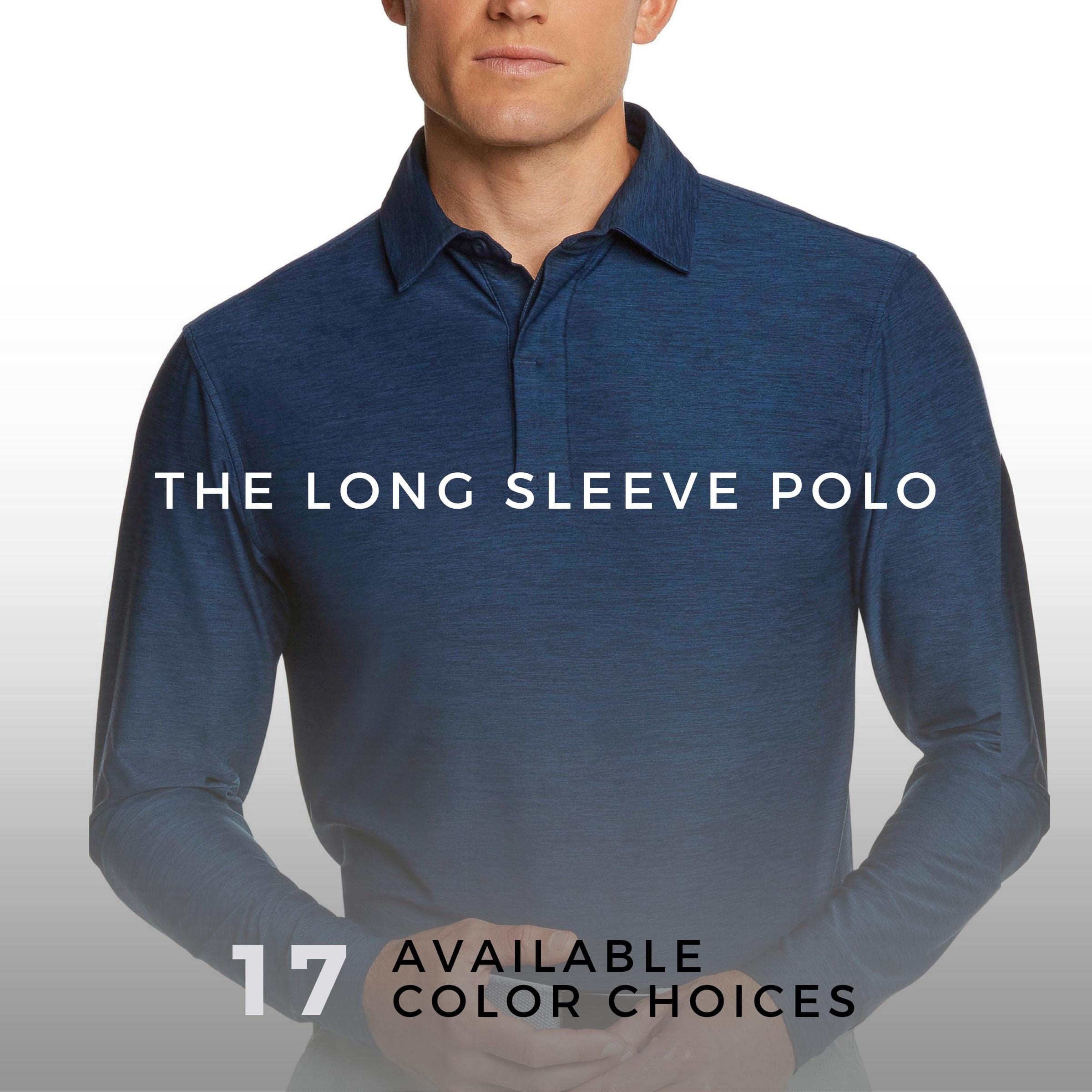 Men's Dry Fit Long Sleeve Golf Shirt - Quick Dry Polo Shirts - UPF 30, Stretch Fabric Royal Blue