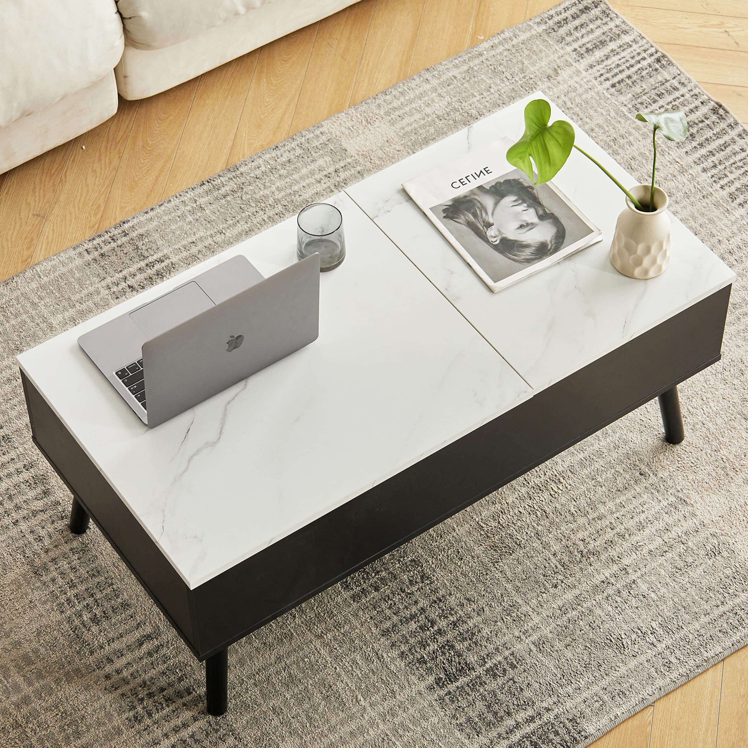 JanflyHome Lift Top Coffee Table, Coffee Table with Hidden Sliding Storage Drawer, Modern Coffee Desk for Living Room, 39.5 * 19.8 * 17.1 inch, White…