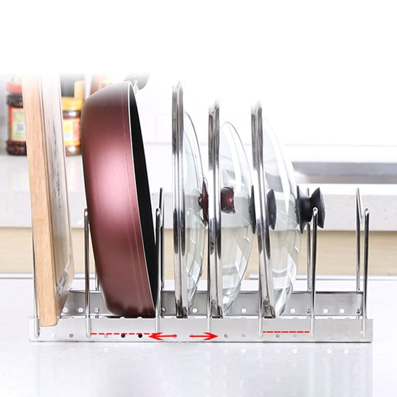 Kitchen Spice Rack Standing Shelf Pan Pot Lid Organizer Adjustable Dish Rack Drainer Cutting Board Holder Cookware Stand Holder for Cabinet Storage Kitchen Countertop Sav