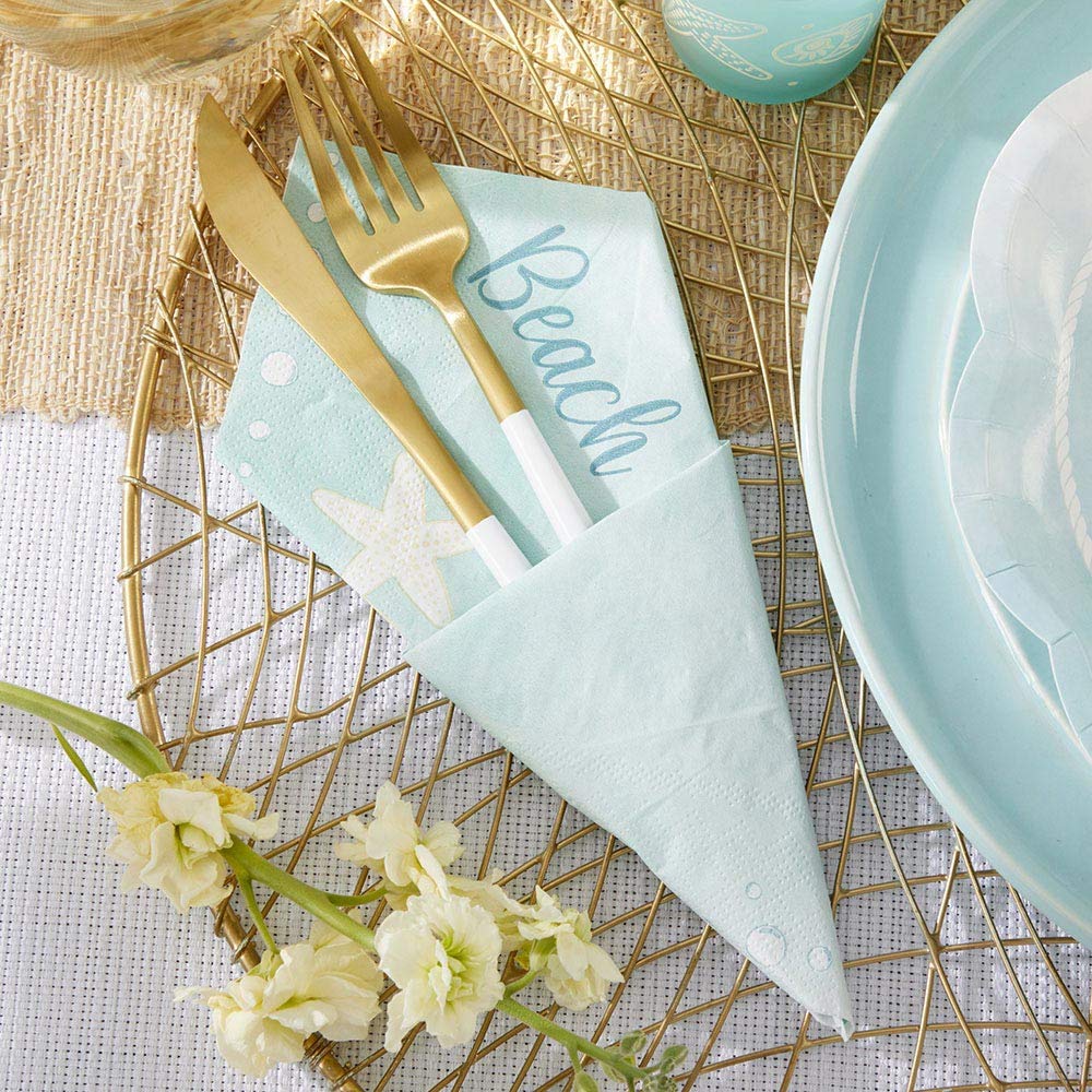 Kate Aspen Beach Themed Wedding Napkins, Thick Decorative Dinner Napkins, Luncheon Serveware, Perfect for Wedding Reception Or Bridal Shower, Turquoise, 1 Count (Pack of 30)