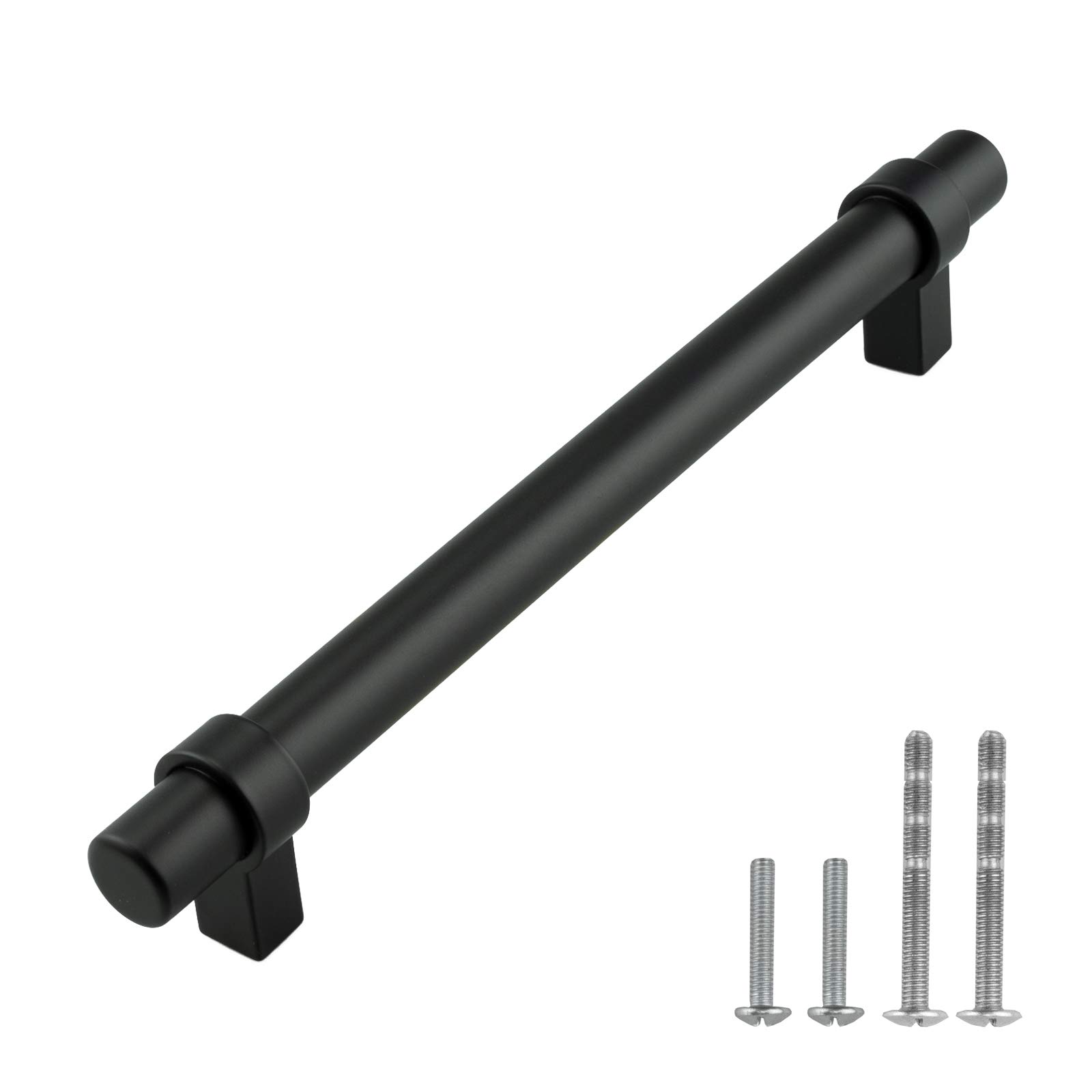 Modket 08-Series Matte Black T Bar Handle Pull — 6-1/4" (160mm) Hole Centers, 7-7/8" Overall Length — 5 Pack Modern Kitchen Cabinet Door Drawer Hardware / Dresser
