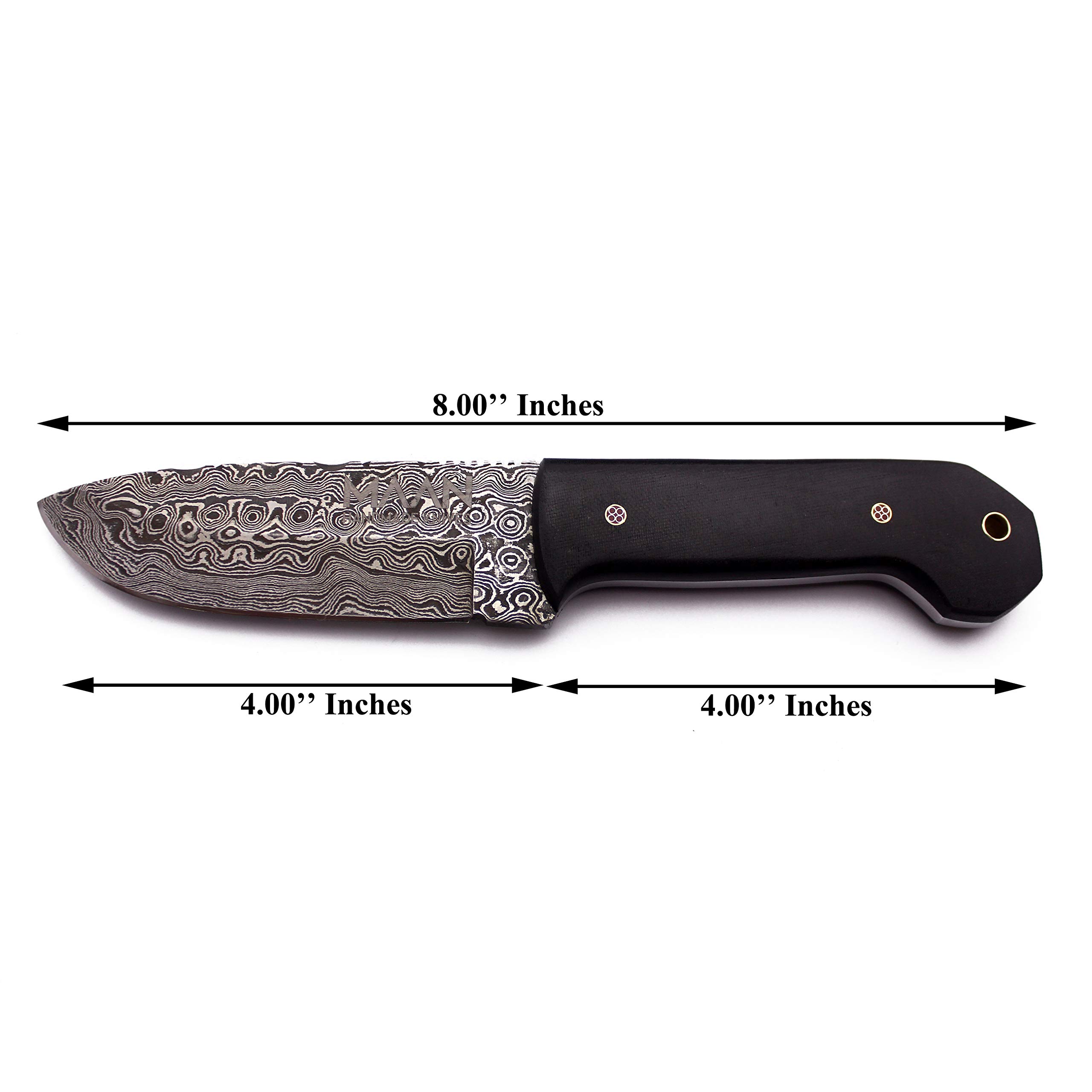 MAAN Handmade Damascus Steel Fixed Blade Knife - Micarta Handle for Survival, Tactical, and Camping - Hunting Knife with Right Hand Cross Draw Leather Sheath - MNK103