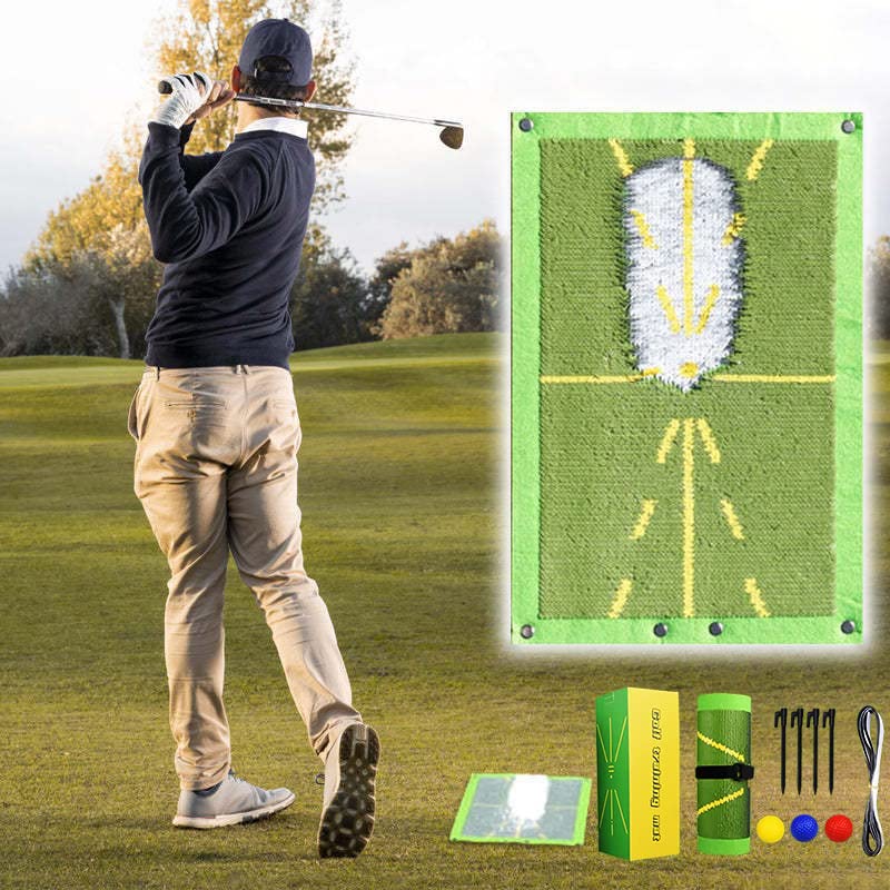 MOTEERLLU Golf Training Mat for Swing Detection Batting,Golf Hitting Impact Mat That Shows Swing Path,Golf Practice Aid Equipment with Golf Ball,Ground Nail,Climbing Nail for Indoor&Outdoor