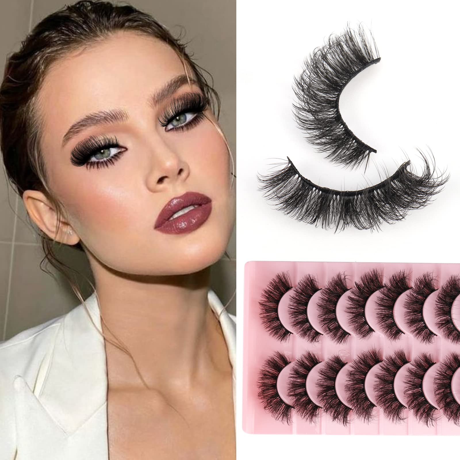 MilyBest Lashes False Eyelashes Faux Mink Cat Eye Lashes Fluffy PestaƱas Postizas Wispy D Curl Volume Lashes Look Like Extension Pack Fake Eyelashes 10 Pairs
