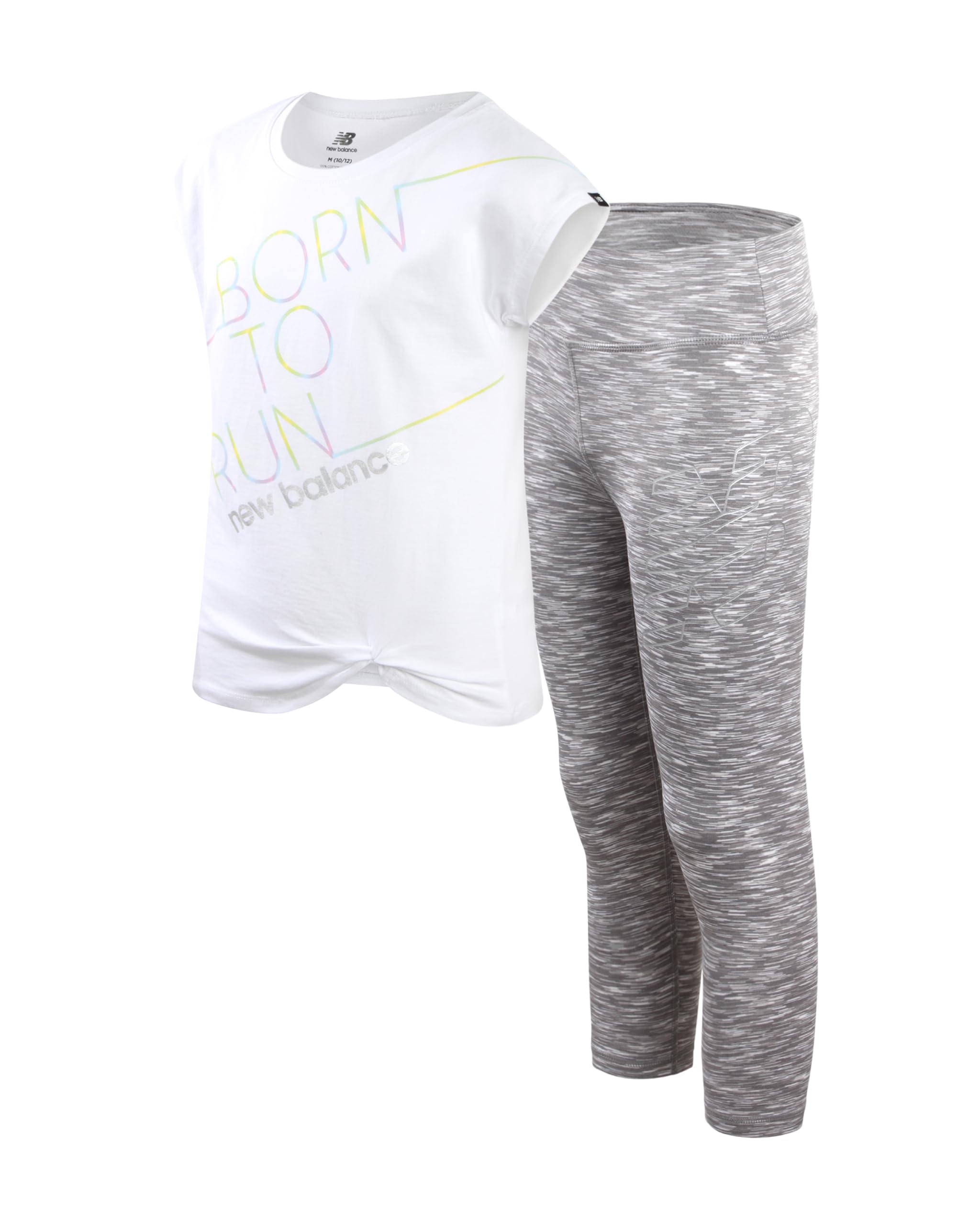 New Balance Girls' Active Leggings - 2 Pack Full Length Performance Yoga Pants (7-12), Size 7-8, Pink/Grey